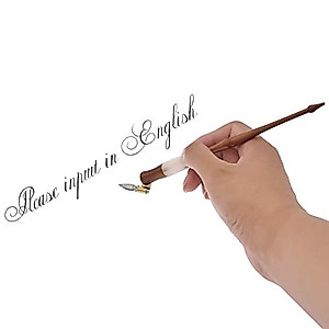 BetterUS 1 Set Dip Pen Wood English Calligraphy Oblique Nib Holder With Desktop Pen Holder,Ink Bottle Container and 5 Nibs