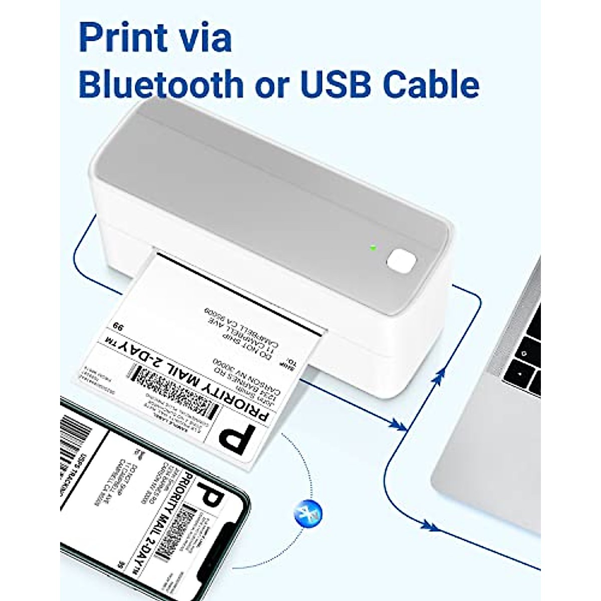 Bluetooth Shipping Label Printer - Wireless Thermal Label Printer, 4x6 Label Printer for Shipping Packages Support iPhone, Android, PC, ChromeOS, Compatible with USPS, Shopify, Amazon, Etsy, Ebay