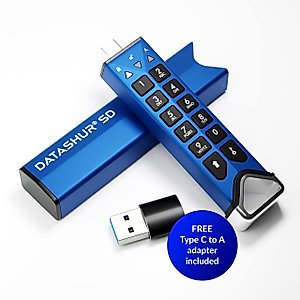 iStorage datAshur SD 1TB Encrypted USB Flash Drive with Removable iStorage microSD Cards Password Protected Secure Collaboration FIPS Compliant