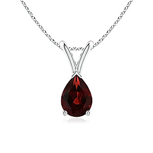 Angara Natural Garnet Solitaire Pendant Necklace for Women in Sterling Silver (Grade-AA | 7x5mm) January Birthstone Jewelry Gift for Women | Birthday | Wedding | Anniversary
