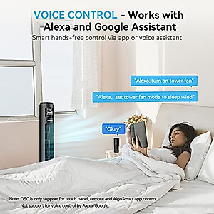 Aigostar Smart Tower Fan Oscillating Cooling Fan with Remote, Quiet Bladeless Standing Fans for Home Bedroom, 24H Timer 3 Speeds 3 Modes LED Display WiFi Voice Smart Control, Works with Alexa/Google