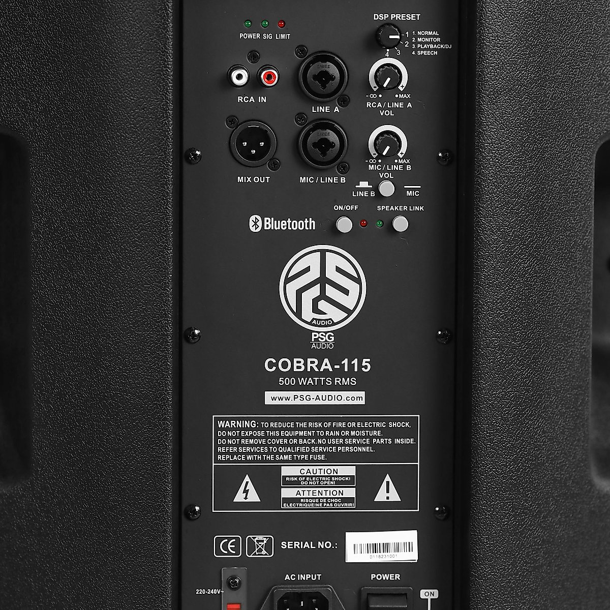 PSG AUDIO Cobra 115 Professional Active Speaker 2000 Watts with Bluetooth PA Speaker, 2-Channel Mixer with DSP Control, Ideal for Musicians, Churches, DJs. (Designed in USA) Support US Business