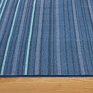 TOWN & COUNTRY BASICS Layne Modern Stripe Everwash™ Washable Area Rug with Non-Slip Backing, Pet Friendly Rug, Navy Blue/Blue, 20"x35"