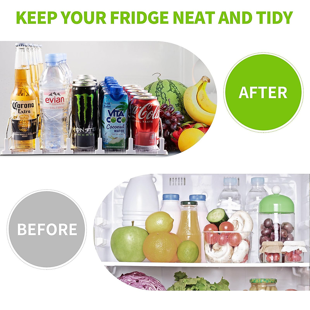 Drink Organizer for Fridge, Upgraded Soda Can Dispenser for Refrigerator with Fixed Clip, Automatic Fridge Drink Dispenser Holds up to 25 Cans, 5 Row
