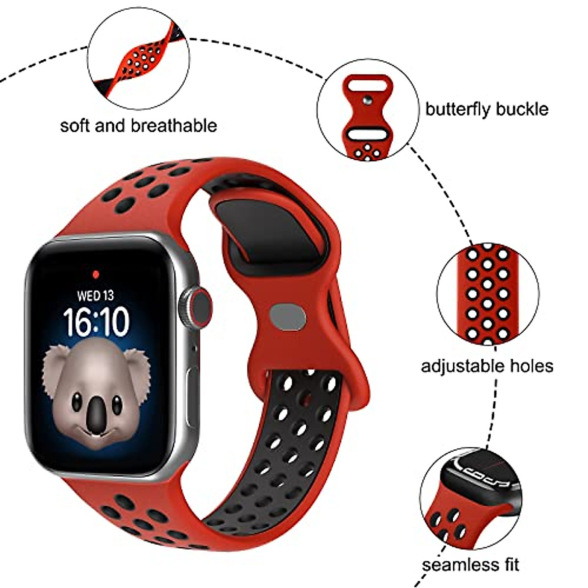 POPIGROUND Compatible with Kids Apple Watch Band 38mm 40mm 41mm for Boys Girls, Breathable Soft Silicone Sport Wrist Strap Compatible with iWatch Series 8/7/6/5/4/3/2/1/SE