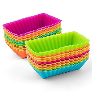 AUEAR, Silicone Mini Reusable Muffin Baking Cup Small Cupcake Holders Random Color Silicone Cupcake Liners Pastry Dessert Cups (24 Pack, Rectangle Cups)