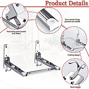 EsLuker.ly Universal Stainless Steel Microwave Oven Wall Mount Bracket with Removable Hooks, Arm Adjustable Foldable Kitchen Stretch Oven Stand Shelf Rack Load 100 lb