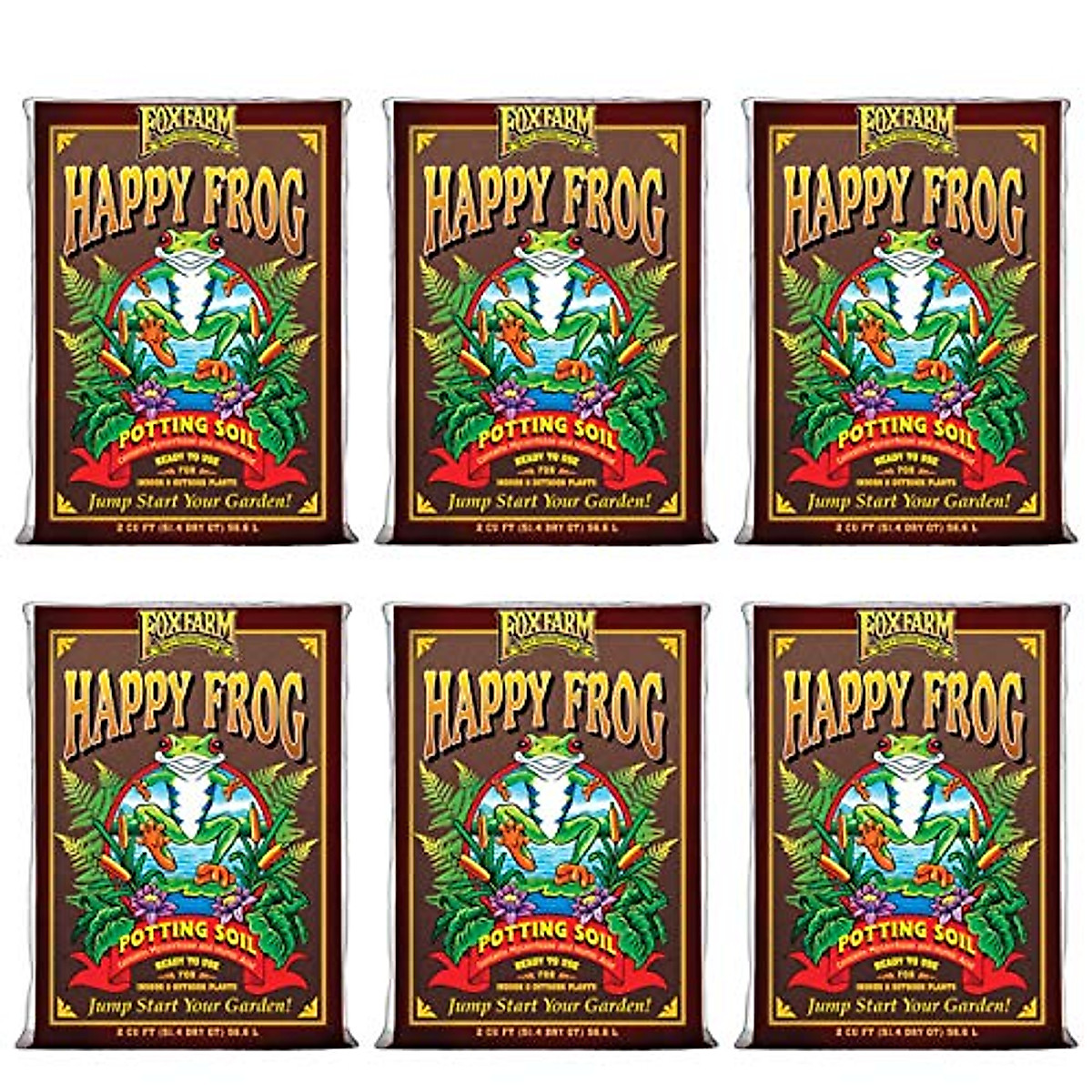 FoxFarm FX14047 Happy Frog pH Adjusted Organic Plant Garden Potting Soil Mix Bag, 2 Cubic Feet (6 Pack)