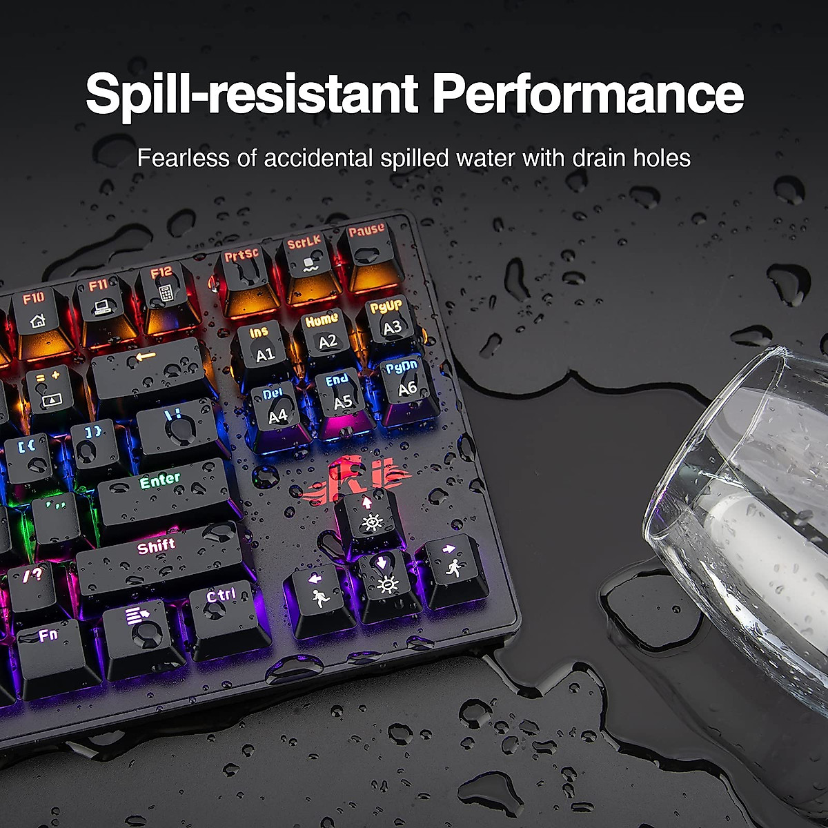 Rii RK908 Mechanical Gaming Keyboard RGB LED Rainbow Backlit Wired Compact Keyboard with Blue Switches 87 Keys for Windows PC Gaming