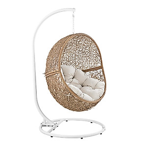 Modway Encase Outdoor Patio Rattan Swing Chair in Cappuccino Beige