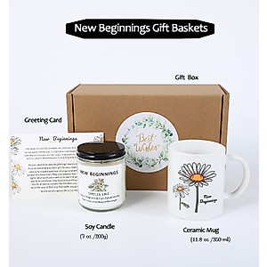 LESEN New Beginnings Box Gifts for Women,Daisy Mug and Candle Gifts Basket for New Job,Going Away,Farewell,Goodbye, Good Luck,Coworker Leaving,Break Up,Divorce Gifts