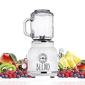 Rae Dunn Smoothie Blender- One Touch Blender with 20 oz Mason Jar Container includes Reusable Straw and Lid, Shake and Smoothie Maker, Juice Blender with 6 Blades