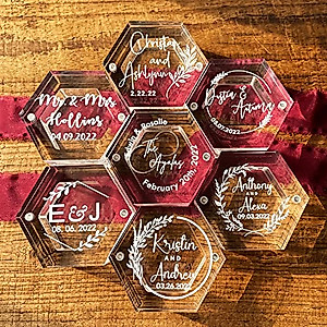 Golden Rain Custom Acrylic Ring Box Clear Hexagon Ring Box Wedding Ring Bearer Box Engagement Proposal Ring Storage Gift (Transparent)