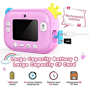 Instant Print Camera for Kids,Zero Ink Kids Camera with Print Paper,Selfie Video Digital Camera with HD 1080P 2.4 Inch IPS Screen,3-14 Years Old Children Toy Learning Camera for Birthday,Chistmas