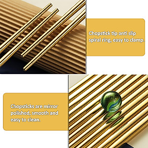 OIULO Gold Stainless Steel Chopsticks - Reusable Chopsticks - 5 Pairs Dishwasher Safe Metal Chopsticks - Easy to Use - Pressure Line Lightweight Chop Sticks- Gift Set（9 Inch ）