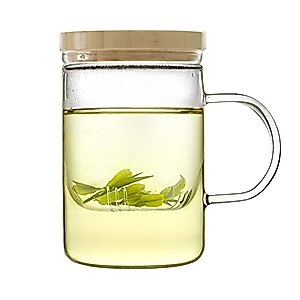 emoi Glass Tea Cup with Infuser and Lid, 15oz/450ml Tea Mug with Tea Steeper and Bamboo Lid, Easy to Use, Ideal for Tea Lover to Make a Great Cup of Tea at Home or Office