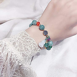 ASGIFT Green Jade Bracelet for Women Natural Quartz 7 Chakra Crystal Beaded Bracelet Elastic Lucky Feng Shui Bracelet Jewelry for Girlfriend Lover