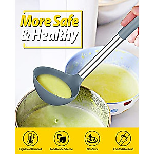 Pack of 2 Ladle Spoon,Silicone Large Spoon for Soup,Non Stick Kitchen Utensils with High Heat Resistant,BPA Free Perfect Kitchen Tools for Cooking, Stirring,Serving Soups (GRAY BLUE)