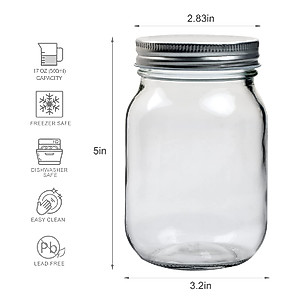 Accguan Mason Jars 16 oz With Regular Lids and Bands, Ideal for Jam, Honey, Wedding Favors, Shower Favors, DIY Magnetic Spice Jars, 12 PACK, 16 Labels Included
