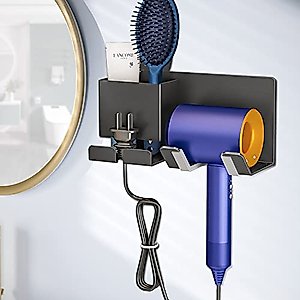 Hair Dryer Holder Wall Mount,Bathroom Blow Dryer Stand Wall Mounted Self Adhesive Hair Tool Holder Hair Styling Care Tool Organizer Hair Dryer Holder Rack Fit for Dyson Supersonic Dryers Black, UEMUSI