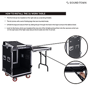 Sound Town 14U PA DJ Rack/Road ATA Case with 11U Slant Mixer Top, 20’’ Rackable Depth, DJ Work Table and Casters, 14 Space Size, Pro Tour Grade (STMR-14UWT)