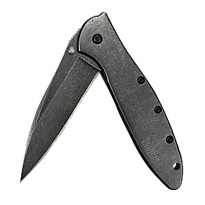 Kershaw Leek, BlackWash Pocket Knife (1660BLKW); 3 Sandvik 14C28N Steel Blade, 410 Stainless Steel Handle, BlackWash Finish, SpeedSafe Assisted Open, Frame and Tip Locks, Reversible Pocketclip; 3 OZ