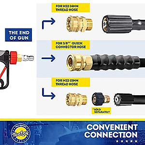 TOOLCY Pressure Washer Short Gun, Commercial 5000 PSI / 10.5 GPM with Nozzle Tips, 3/8" Swivel USA-NPT Thread x Quick Socket, Sturdy Design for Gas Power Washer