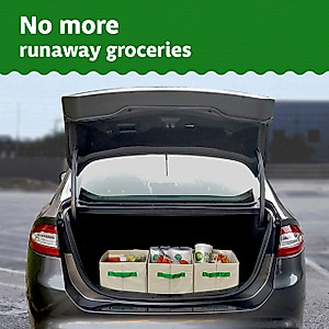 Green Bulldog Reusable Grocery Bags - Heavy Duty, Foldable, Space Saving Tote Shopping Bags - Box Bag w/Straps And Handles (Set of 3) - Gray