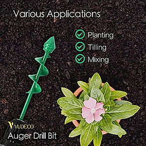 VUDECO Garden Auger Drill Bit for Planting 2 PCS, Bulb Planter Tool, Auger Post Hole Digger, Easy Garden Drill Auger Bit Planting, Spiral Drill Bit, Earth Planting Auger for Cordless Drill - Green