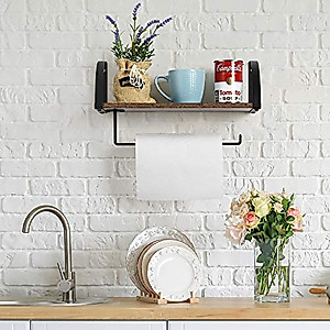 Paper Towel Holder with Floating Shelf Wall Mounted Paper Rack with Wood Shelf Roll Holder Toilet Paper Storage Stand for Bathroom Washroom Kitchen