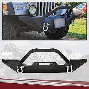 HECASA Front & Rear Bumper Compatible With 1987-1996 Jeep Wrangler YJ 1997-2006 Wrangler TJ W/Tire Carrier and D-Rings Powder Coated Steel Black(3 packages)