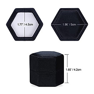 BLUTETE Hexagon Velvet Jewelry Single Slot Ring Box Engagement Wedding Box Keepsake Box Bridal Photo Ring (Black)