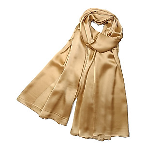 Shanlin Silk Feel Long Satin Patterned & Solid Color Scarves for Women in Gift Box (Solid Color: Bronze)