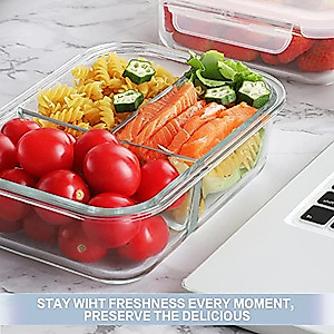 Bayco 8 Pack Glass Meal Prep Containers 3 Compartment, Glass Food Storage Containers with Lids, Airtight Glass Lunch Bento Boxes, BPA-Free & Leak Proof (8 lids & 8 Containers)