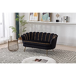 QHITTY Velvet Loveseat, 58'' Velvet Sofa Accent Couch Settee Upholstered Chair, 2 Seater Small Loveseat for Small Spaces, Living Room (Black)