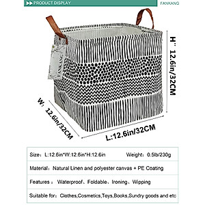 FANKANG Square Nursery Hamper Storage Bins Canvas Laundry Basket Foldable with Waterproof PE Coating Storage Baskets Gift Baskets for Children, Office, Bedroom, Clothes（Square-Black Lines ）