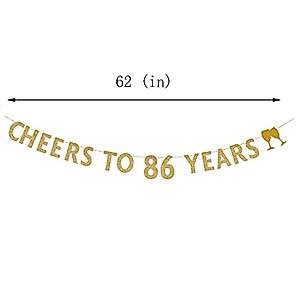 MAGJUCHE Gold glitter Cheers to 86 years banner,86th birthday party decorations