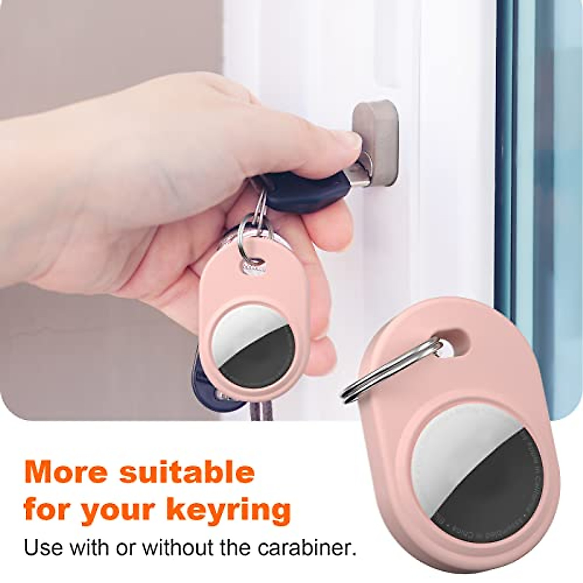 Amniau Compatible with Apple AirTag Case for AirTag Holder, Silicone AirTag Keychain with Carabiner - Pink