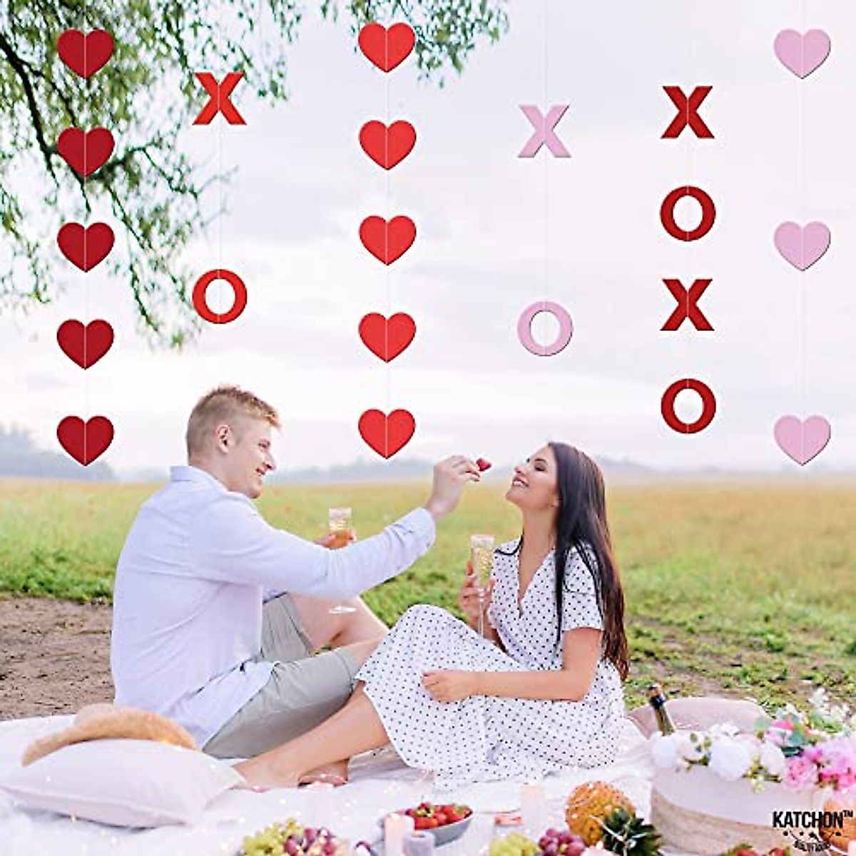 XOXO and Hanging Heart Valentine Garland – 6 String, No DIY | Felt Heart Garland for Galentines Day Decorations | XOXO Garland, Valentines Day Decor | Valentine Felt Garland, Valentines Decorations