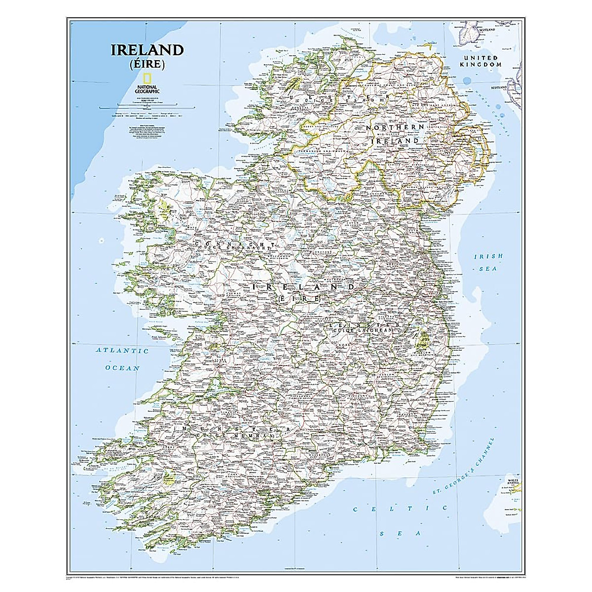 National Geographic Ireland Wall Map - Classic - Laminated (30 x 36 in) (National Geographic Reference Map)