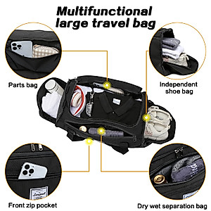 Laripwit Travel Duffle Bag for men 40L Medium Sports Gym Bag with Wet Pocket & Shoes Compartment Weekender Overnight Backpack for Traveling Duffel Bag Backpack for Women, Black