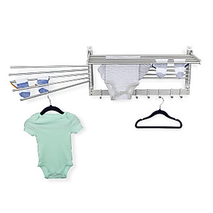 brightmaison BGT Wash Clothes Drying Rack Wall Mount Laundry Room Organizer with Hooks & Swing Arms, 24" Metal Laundry Rack Silver