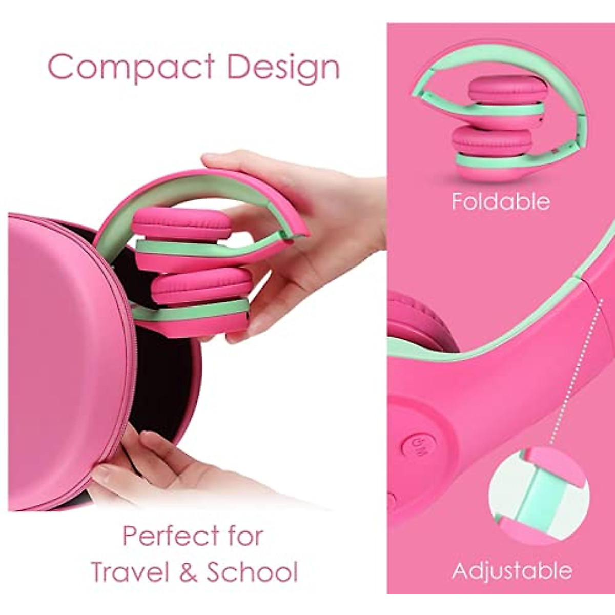 Nenos Bluetooth Kids Headphones Wireless Kids Headphones 93dB Limited Volume Wireless Headphones for Kids Boys Girls School Headphones Classroom (Pink)