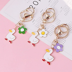 Funny Metal Duck Keychain, Cute Pet Duck and Flower Keyring, Animal Key Fob for Duck Lover Gift, Handbag Charms (Color : Pink, Size : 3.7 x 1.0 x 1.3 in)