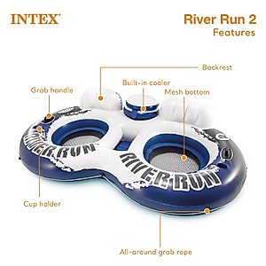 Intex 58837EP River Run 2 Inflatable Floating Lounge: Comfortable Backrests – Built-in Cup Holders – Cooler with Lid – 2 Person – 440lb Weight Capacity