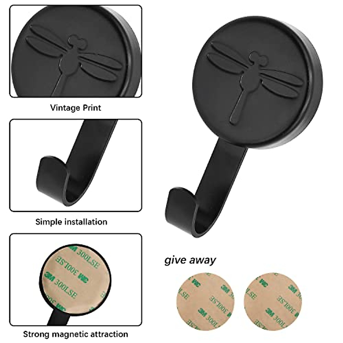 AOAOYING Magnetic Rubber Adhesive Hooks- Reliable Magnetic Hanger Adhesive Hooks Heavy Duty Stick on Wall Hooks for Indoor/Outdoor Hanging (Black 2 Pack)