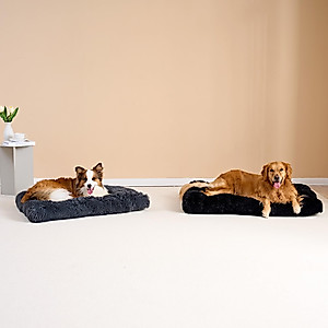 EHEYCIGA Fluffy Dog Crate Pad, Plush Faux Fur Dog Bed for Extra Large Dogs, Calming Anti Anxiety XL Dog Bed for Crate, Washable Soft Warm Dog Crate Mat with Non-Slip Bottom, Dark Grey