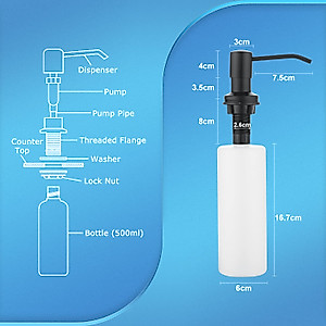 CREA Dish Soap Dispenser for Kitchen Sink,Built in Countertop Kitchen Soap Dispenser Set w./ 39" Tube 17oz Bottle Stainless Steel Pump,Matte Black Hand Soap Dispenser for Bathroom