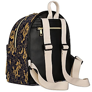 Vintage Dragon Mini Backpack Purse for Women, Chinese Style Dragon Leather Small Backpack Casual Travel Daypacks Shoulder Bag for Girls Teen