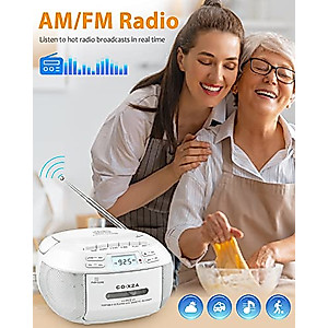 Greadio CD Player Boombox Cassette Player Combo with Bluetooth,AM/FM Radio,Stereo Sound with Remote Control,AUX/USB Drive,Tape Recording,AC/DC Powered,Headphone Jack,LCD Display for Home,Kids,Gift